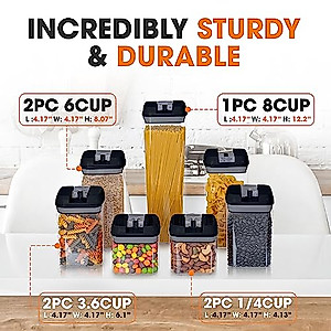 Cheer Collection Airtight Food Storage Containers, Kitchen Storage Containers for Pantry, Set of 7 Food Containers with Lids Airtight, Pantry Storage Containers & Organizers with Lids, Black