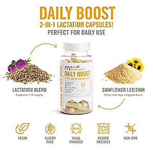 Munchkin® Milkmakers® Daily Boost 2-in-1 Lactation Supplements for Breastfeeding, Nursing & Pumping Moms - Fenugreek Free, 60 Capsules
