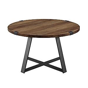 Walker Edison Anastasia Modern Metal Wrap X Base Coffee Table, 30 Inch, Black and Rustic Oak