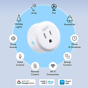 Geeni DOT Smart Wi-Fi Outlet Plug, White, (2 Pack) – No Hub Required – Works with Amazon Alexa and Google Assistant, Requires 2.4 GHz Wi-Fi