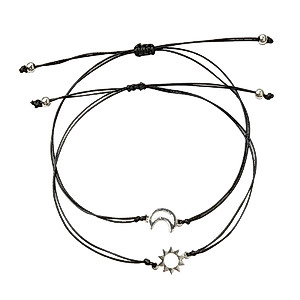 hwojjha 2Pcs Unisex Moon Sun Style Adjustable Couple Bracelet Friend Gift Accessories,Bracelets for Women Teen Girls Gift (white)