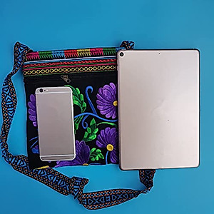 Hobo Purse Crossbody Bag for women, 3 Zipper Pockets Vintage Ethnic Tribal Embroidered Boho Hippie Shoulder Bags for girls,ladies (Purple flower)