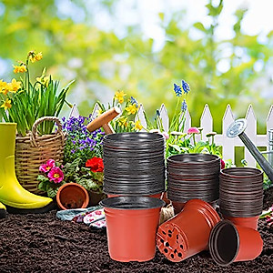 120 Pieces Nursery Pots Variety Pack Plastic Plant Pots 4 5 6 Inch Flower Plant Container Plastic Seed Starting Pot for Seedlings Transplants Indoor Outdoor Garden Yard and Park (Red)