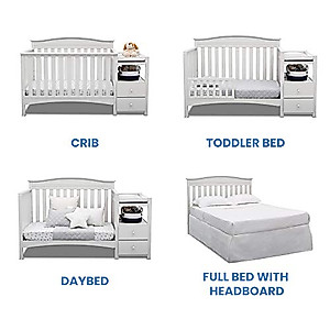Delta Children Birkley Convertible Crib N Changer, Bianca White + Serta Perfect Slumber Dual Sided Recycled Fiber Core Crib and Toddler Mattress (Bundle)