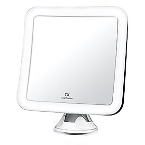 Fancii 7x LED Lighted Magnifying Makeup Mirror with Strong Suction - 6.5" wide, Natural Daylight, Cordless Portable Vanity Mirror with Lights (Square) - Mira 7