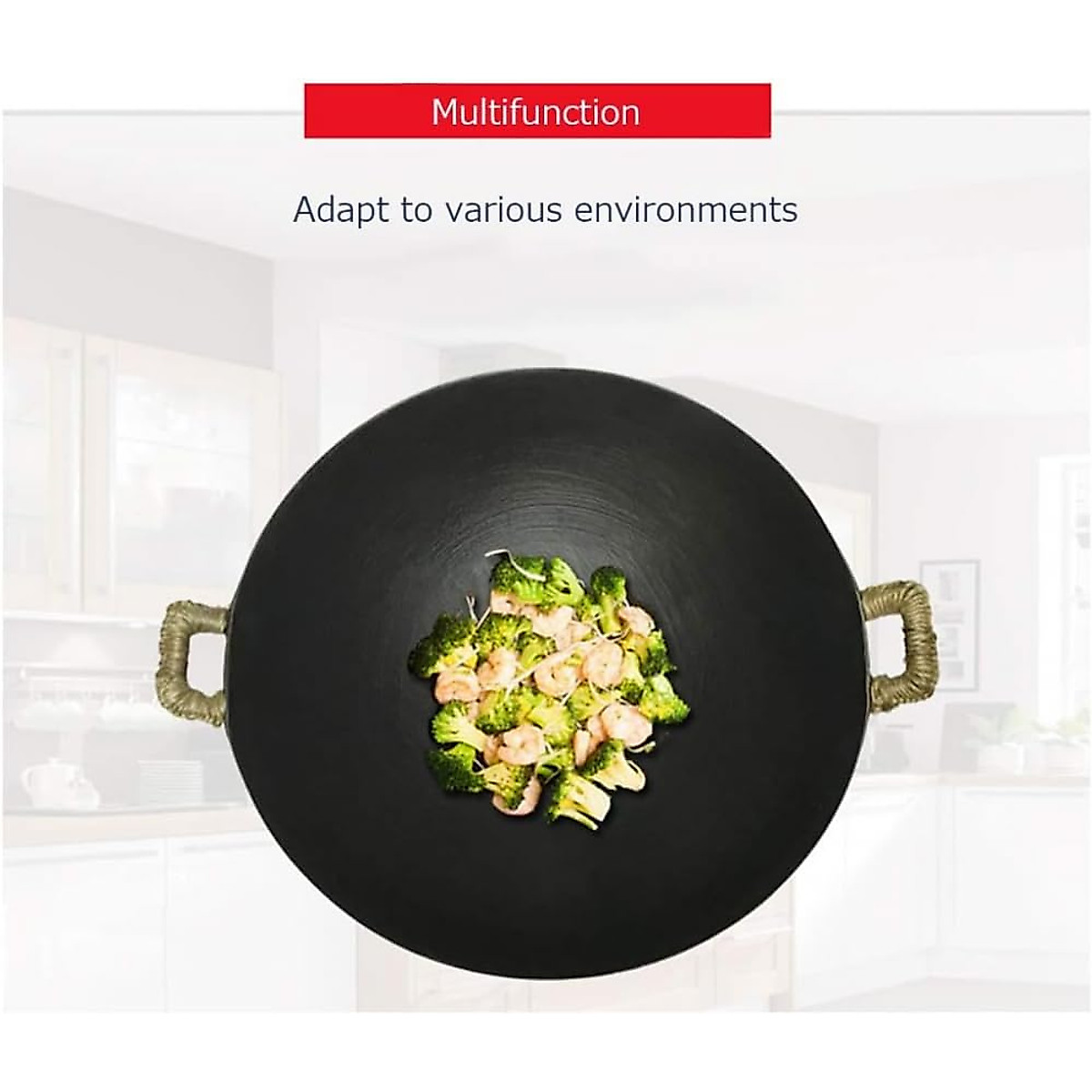 18 inch Cast Iron Wok, Chinese Style Wok, Traditional Hand Hammered Pot, with Cover and 2 Pot Ear, Does not Rust-41cm (41cm)