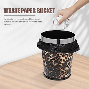 ABOOFAN Small Bathroom Trash Can Garbage Can Leopard Printed Waste Basket with Top Ring to Fix Bag for Bedroom Office Home