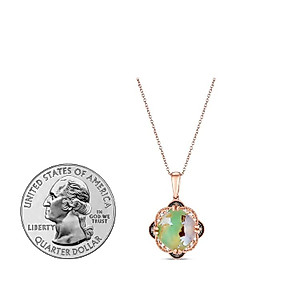 LE VIAN 3 2/5 Carat Cushion Shape Green Aquaprase Milgrain Flower Pendant Necklace for Women in 14k Rose Gold Plated 925 Sterling Silver on 18 Inch Chain with Lobster Claw Topaz and Quartz Pendant