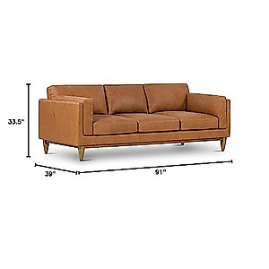 POLY & BARK Mara 91" Sofa in Full-Grain Pure-Aniline Italian Tanned Leather in Saddle Tan