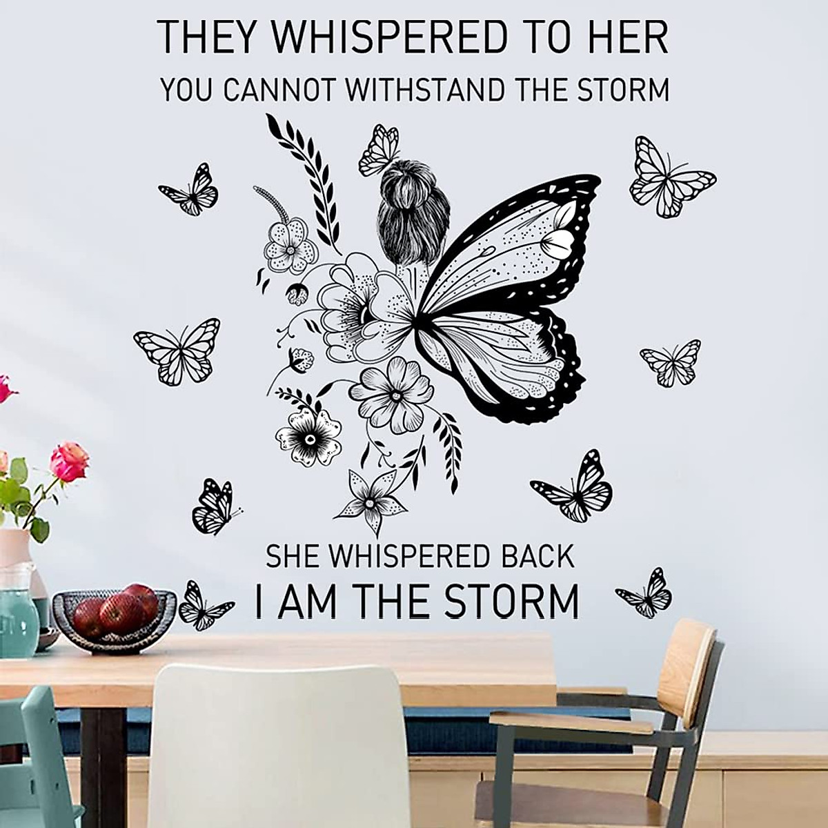 Inspirational Wall Art Positive Quotes Wall Decor Motivational Wall Decals Saying Quotes Wall Stickers Peel and Sticker Wall Decoration Flower Vine Butterfly Wall Sticker for Bedroom Living Room Home