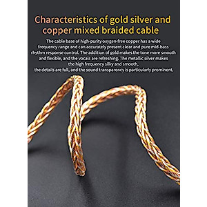 KZ Gold Silver and Copper Mixed (784 cores) Upgrade Cable, HiFi Audio 0.75MM 2PIN Replacement IEM Earbuds Wire Compatible with C PIN Headphone