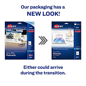 Avery 8383 Photo-Quality Glossy Postcards for Inkjet Printers, 4 1/4 x 5 1/2, White (Pack of 100)