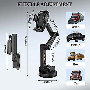 WUITIN Truck Phone Holder Mount,Car Phone Holder,Dashboard Windshield Phone Holder 16.9 inch Long Arm,Super Suction Cup Compatible with Pickup Truck,Commercial Truck and All Phone