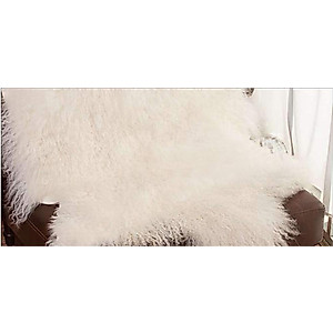 Genuine Tibetan Mongolian Lamb Sheepskin Fur Rug Hide Pelt Throw Area Rug Carpet Chair Cover Fluffy Thick Decorativeas in Bedroom, Living Room White