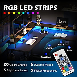 SUPERJARE L Shaped Gaming Desk with Power Outlets & LED Lights and Huuger Nightstand with Charging Station