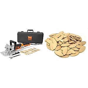 WEN JN8504 8.5-Amp Plate and Biscuit Joiner with Case and Biscuits & JN122B Birch Wood Biscuits for Woodworking, 100 Pack