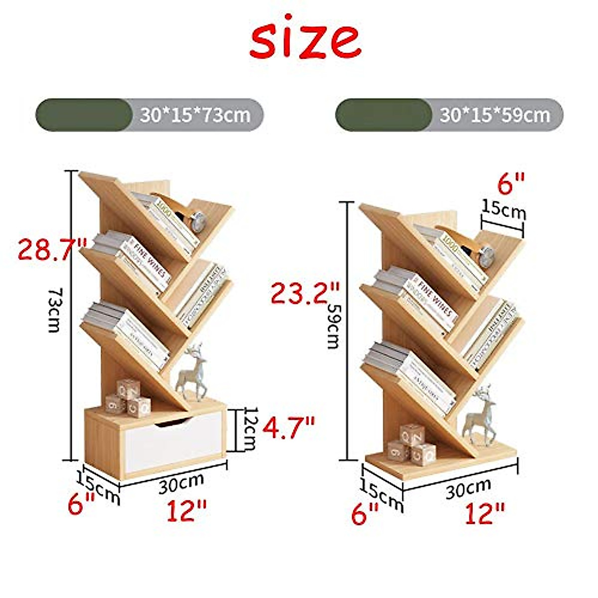 Desktop Bookshelf Desk 4-Tier Book Storage Organizer Shelves Tree Bookshelf, Floor Standing Bookcase, Wood Storage Rack for Office Home School Shelf Display Creative Bookcas (Dark Brown)