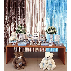 Teddy Bear Theme Baby Shower Decorations Teddy Bear Theme Birthday Party Decorations Teddy Bear Party Backdrop Blue Tan Brown Foil Curtains