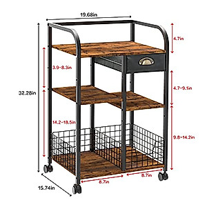 JKsmart Printer Stand with Storage Drawer, 4-Shelf Rolling Printer Cart with Wheels, Mobile Printer Table with Adjustable Shelf for Home Office (Brown & Black)
