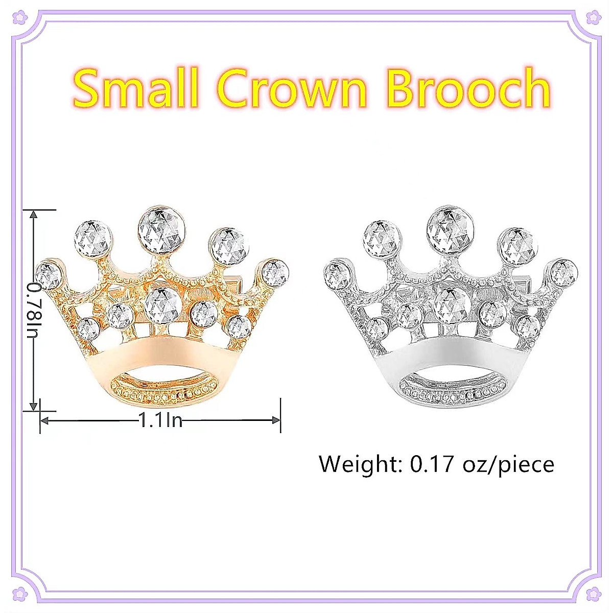 Small Crown Brooch pins for women fashion Rhinestone Gold Silver Crown Brooch for men (12PCS Gold)