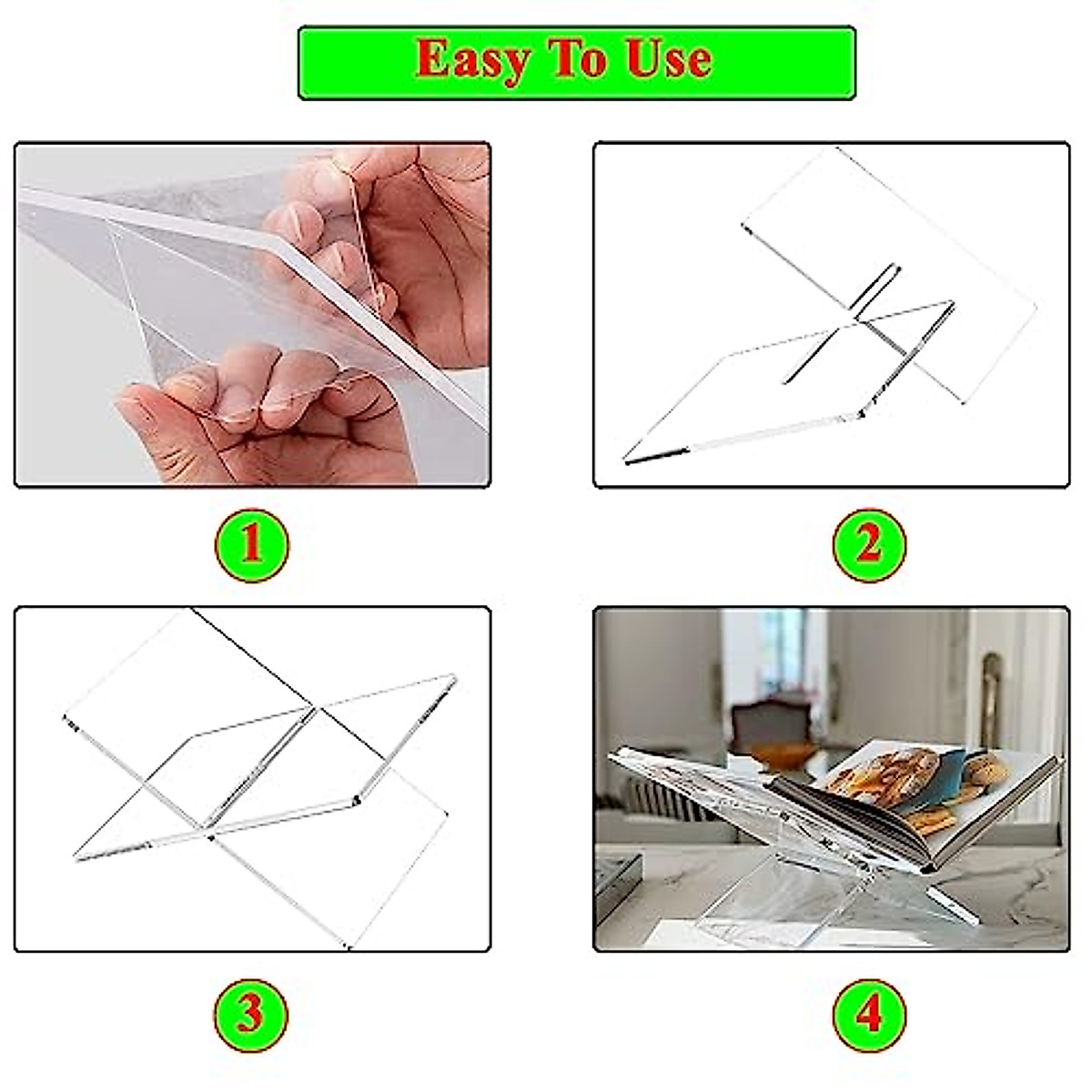 Large Clear Acrylic Book Stands for Display, Amlits, Best Reading Bookstand Display Open Holder for Cook Books Magazines, Newspaper, Textbooks (Clear)