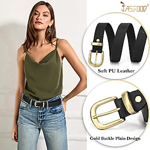 JASGOOD Women's Leather Belt for Jeans Pants, Fashion Ladies Belt for Dresses with Gold Buckle