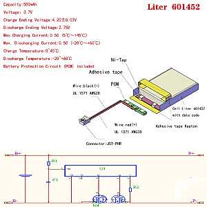 Liter energybattery 3.7V Lipo Battery 500mAh Rechargeable Lithium ion Polymer Battery 601452 Lithium Polymer ion Battery with JST Connector