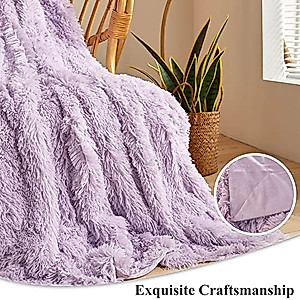 XeGe Luxury Faux Fur Throw Blanket, Light Purple Soft 50x60 Fluffy Blanket Throw, Shaggy Plush Decorative Couch Blanket, Cute Furry Throw Fuzzy Office Lap Blanket for Bedroom Living Room Lavender
