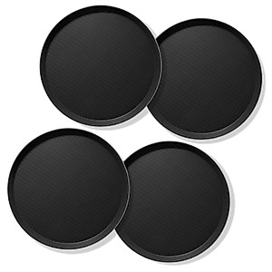 Jubilee (Set of 4) 16" Round Restaurant Serving Trays, Black - NSF Certified Non-Slip Food Service Tray