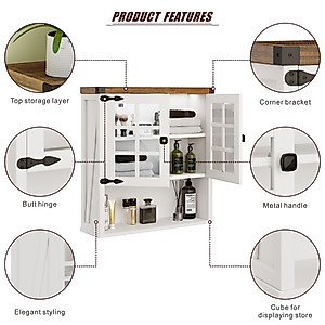 FREDEES Farmhouse Bathroom Wall Cabinet, Over The Toilet Storage Cabinet, Large Medicine Cabinet Organizer with 2 Doors and Shelf for Kitchen, Living Room, 26x29 inch, Antique White