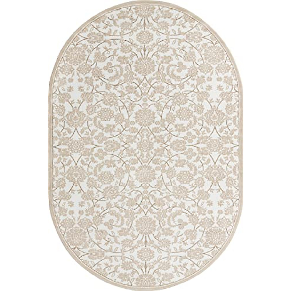 Unique Loom Rushmore Collection Area Rug - TAFT (6' x 9' Oval, Snow White/Beige)