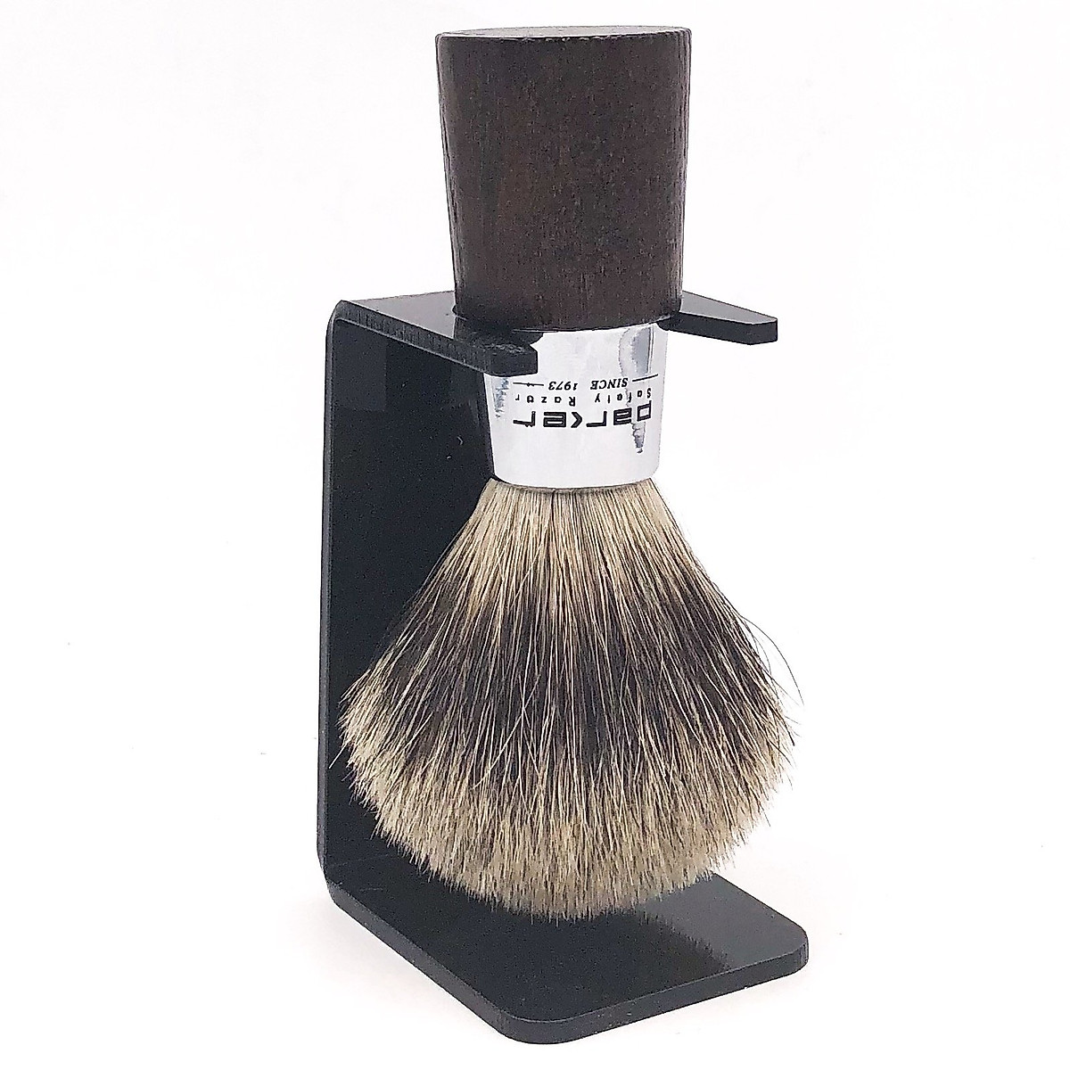 Parker 100% 3-Band Pure Badger Bristle Walnut and Chrome Handle Handmade Shaving Brush - Brush Stand Included