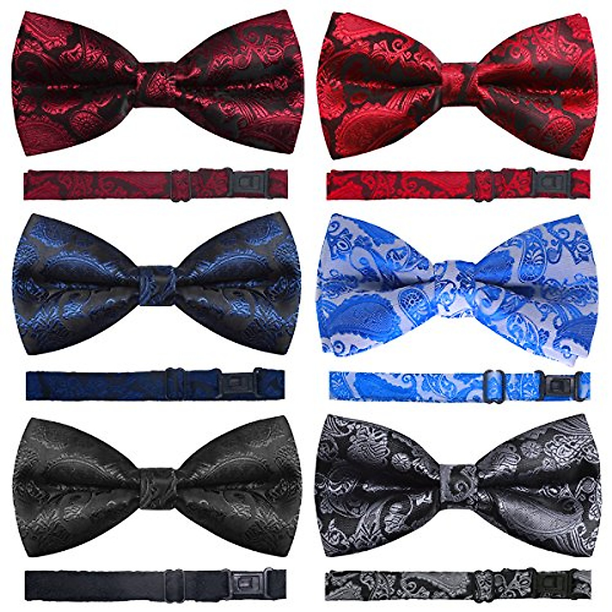 YOY Handcrafted Adorable Pet Bow Ties - 6-pack Adjustable Neck 11"-20" Paisley Bowties Dog Collar Neckties Kitty Puppy Grooming Accessories for Doggy Cat, 6 Colors