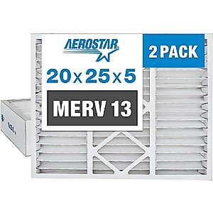 Aerostar 20x25x5 Air Filter MERV 13, Furnace Filters AC HVAC Replacement for Honeywell FC100A1037, Lennox X6673, Carrier EXPXXFIL0020, Bryant, and Payne (2 Pack) (Actual Size: 19.88" x 24.75" x 4.38")