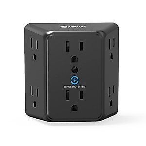 Multi Plug 6 Outlet Extender, Unidapt Black Surge Protector Wall Splitter, 1800J Power Strip 3 Side Wide Spaced Adapter Multiple Charger Expander, Mountable Wall Tap for Office Home Travel ETL Listed