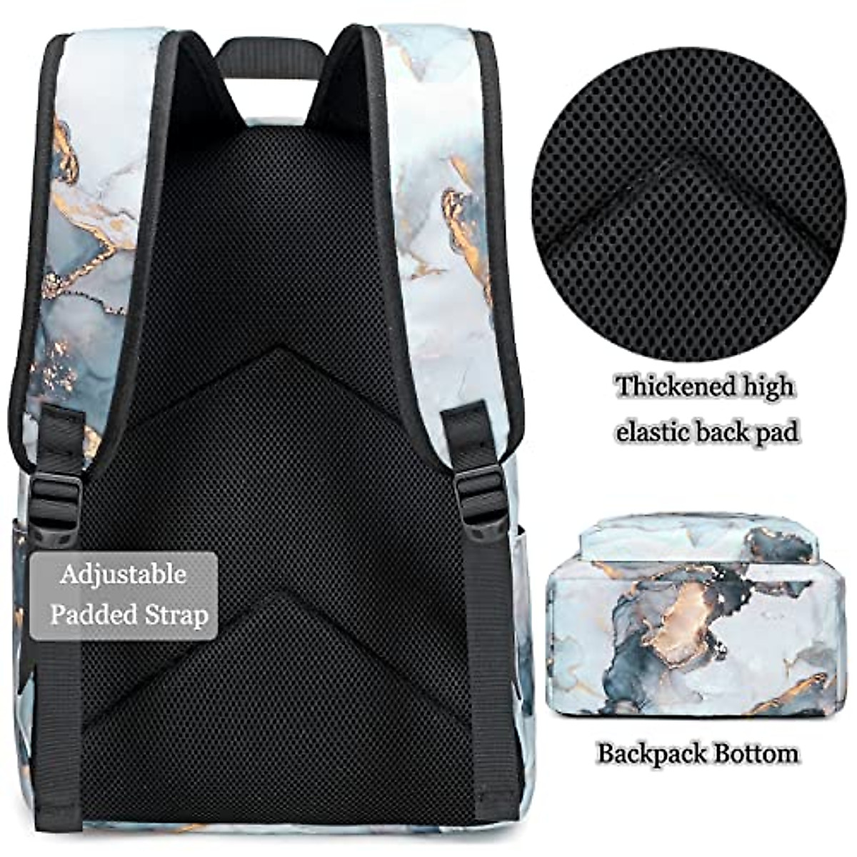 JIANYA Backpack for Teen Girls Boys School Backpack with Lunch Box Marble Kids Book Bag Schoolbag