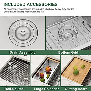 Couoko 27 inch Undermount Workstation Kitchen Sink 27x19 Stainless Steel 16 Gauge Undermount Sink Deep Single Bowl Handmade Under Counter workstation Sink Basin with Cutting Board