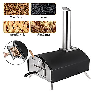 Kevirice Portable Outdoor Wood-Fired Pizza Oven, Stainless Steel Pizza Maker with 13"Pizza Stone & Peel for Outdoor Cooking