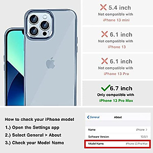 Pilipalanc Crystal Clear Acrylic Phone Case Designed for iPhone 13 Pro Max with Shockproof Bumper Non-Yellowing Anti-Slip Frosted Frame, Blue