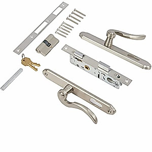 HTH HTHomeprod Solid Brass Lever Handle Set for Screen/Storm Doors, Mortise Lock with Double Cylinder for Higher Security, Fit for 1 in. Or 1.38 in. Thickness Door, Satin Nickel