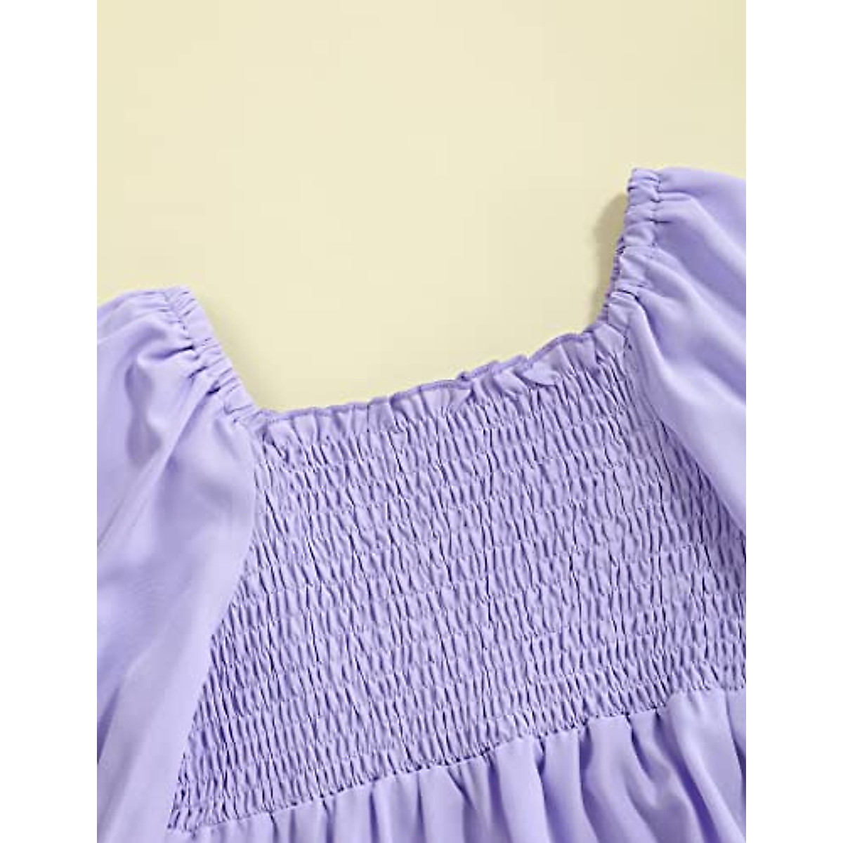 Girl Dresses Square Neck Long Puff Sleeve A-Line Casual Elegant Dress for Girls Purple 7-8 Years