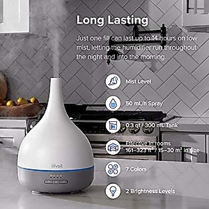 LEVOIT Essential Oil Diffuser, Aromatherapy Diffuse, Cool Mist Humidifier,300ml Aroma Diffuser with 7 Color Lights & Timer, Auto Shut-off, for Home Bedroom