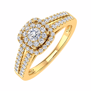 1/2 Carat Prong Set Diamond Cushion Cut Halo Engagement Ring in 10K Yellow Gold (Ring Size 8)