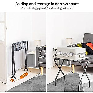 ELYKEN 2 Pack Folding Luggage Rack for Guest Room, Heavy Duty Max 110LBS Loading Bearing Suitcase Holder, Easily Assemble Metal Stand, Narrow Foldable Space Saving Hotel Storage Rack, Grey