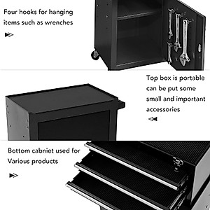 WAYTRIM 3-Drawer Rolling Tool Storage Cabinet Tool Chest Detachable Organizer Combo Side Hooks & Drawer Liners Wheels Lock & Key Tool Storage Organizer Box for Garage, Warehouse (Black)