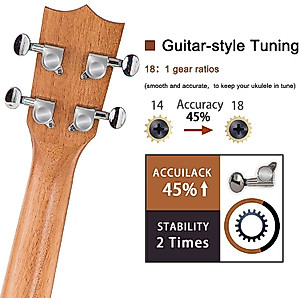 Everjoys Mahogany Soprano Ukulele Starter Kit - Professional 21 inch w/Case Strap Tuner Aquila Strings Pick (Natural Mahogany)