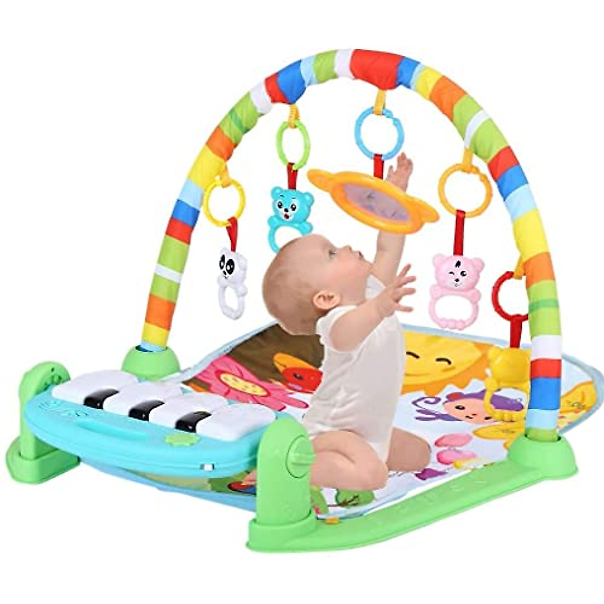 JODIYAAH Baby Gym 3-in-1 Activity Play Mat, Kick and Play Piano Gym with 5 Infant Learning Sensory Baby Toys, Musical Boy & Girl Gifts for Newborn Baby 0+ Months, Baby Play Gym Activity Mat