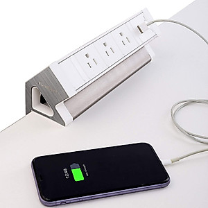 FlexiSpot 3-Outlet Power Strip Desk Clamp, Desk Mount Charging Power Station with 2 USB Charging Ports, Removable Desktop Edge-Mount Power Center with Surge Protection Plugs Output(White)