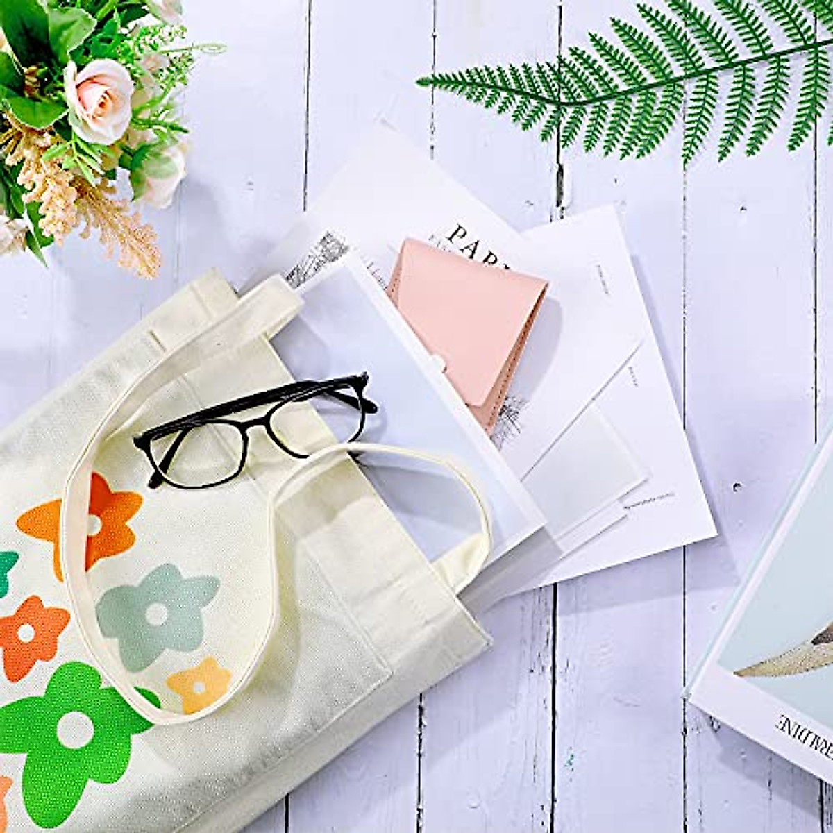 Frienda Aesthetic Canvas Tote Bag Floral Shopping Bag Flower Reusable Grocery Bag for Women Camping Travel Birthday Party FavorsCute Style