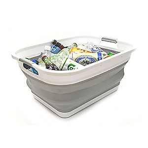 SAMMART 41L(10.8 gallon) Collapsible Plastic Laundry Basket-Foldable Pop Up Storage Container/Organizer-Portable Washing Tub-Space Saving Hamper, Water capacity: 32L (8.4 gallon) (Rectangular, Grey)